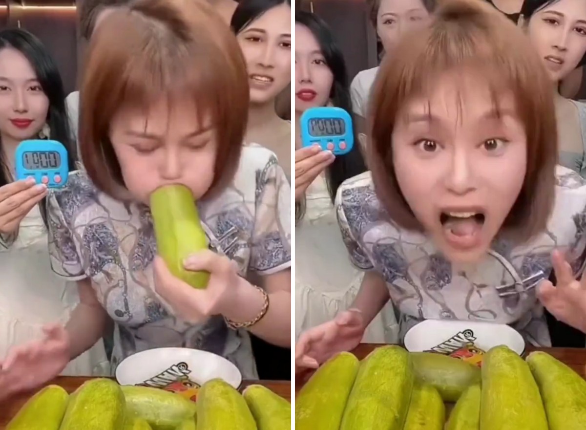 Em apenas 7 segundos, mulher come inteira uma fruta enorme e o vídeo ...