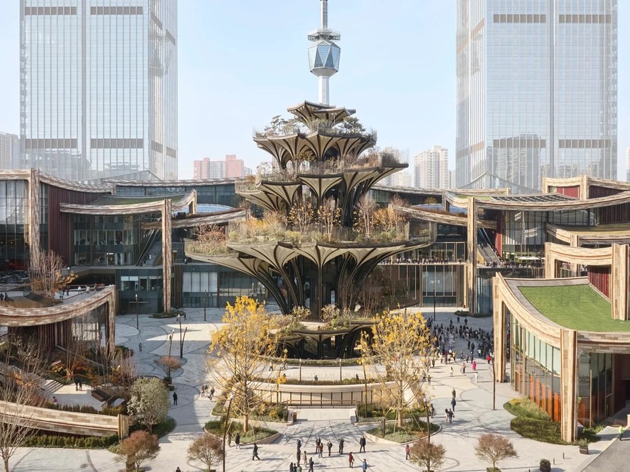 Parque vertical na China inspirado em formato de árvore reúne 56 jardins