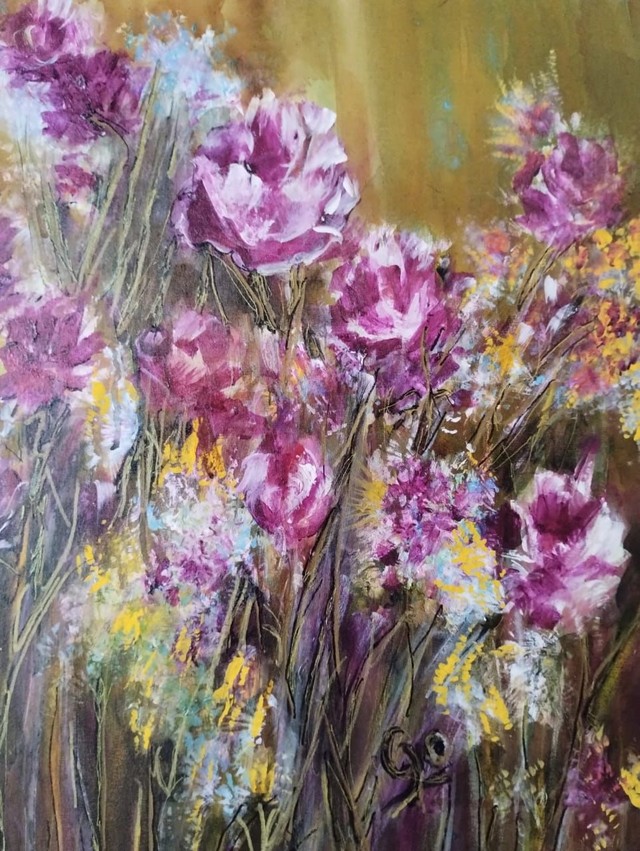 Obras de Maria Goret Chagas pintadas com a boca e os pés são expostas ...