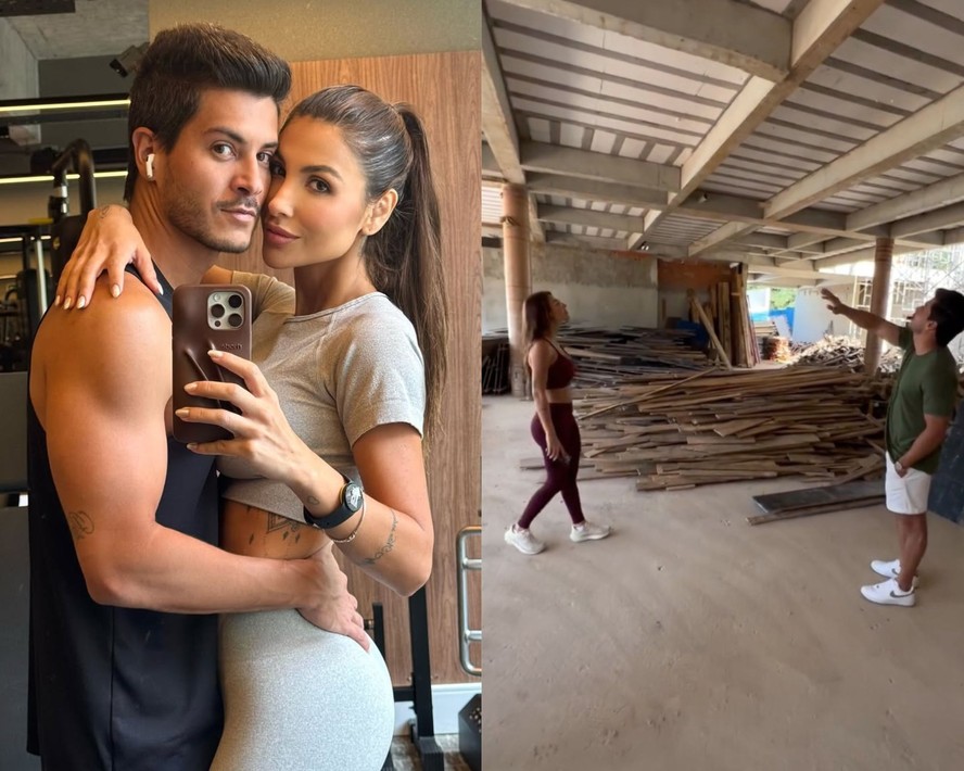 Arthur Aguiar e Jheny Santucci visitam obra de casa nova e celebram ...