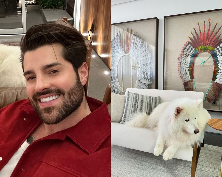 Alok descansa na sala de estar da sua mansão com seu cachorro: 'Home ...