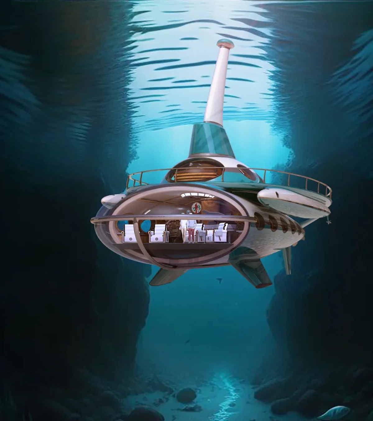Submarino de luxo em forma de peixe poderá ficar até 7 dias no fundo do mar