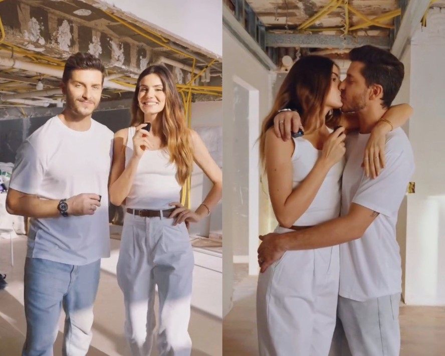 Camila Queiroz e Klebber Toledo mostram novidades da obra e contam onde será closet e cozinha