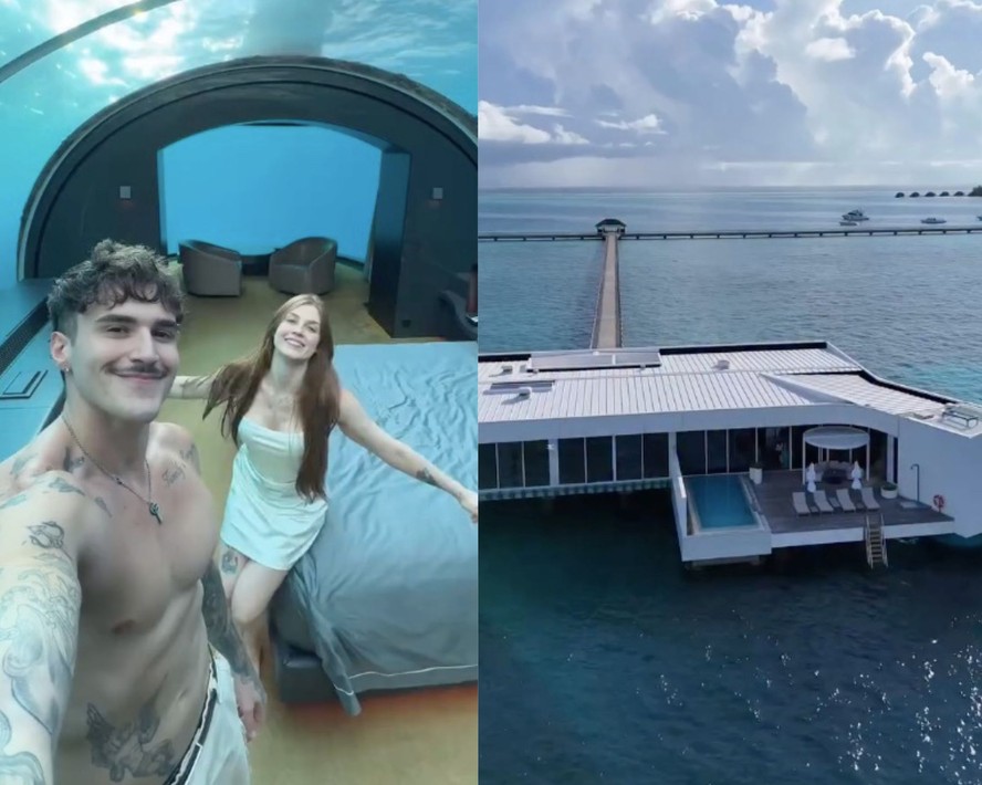 Flavia Charallo e Alex Mapeli fazem tour por suíte embaixo da água nas ...